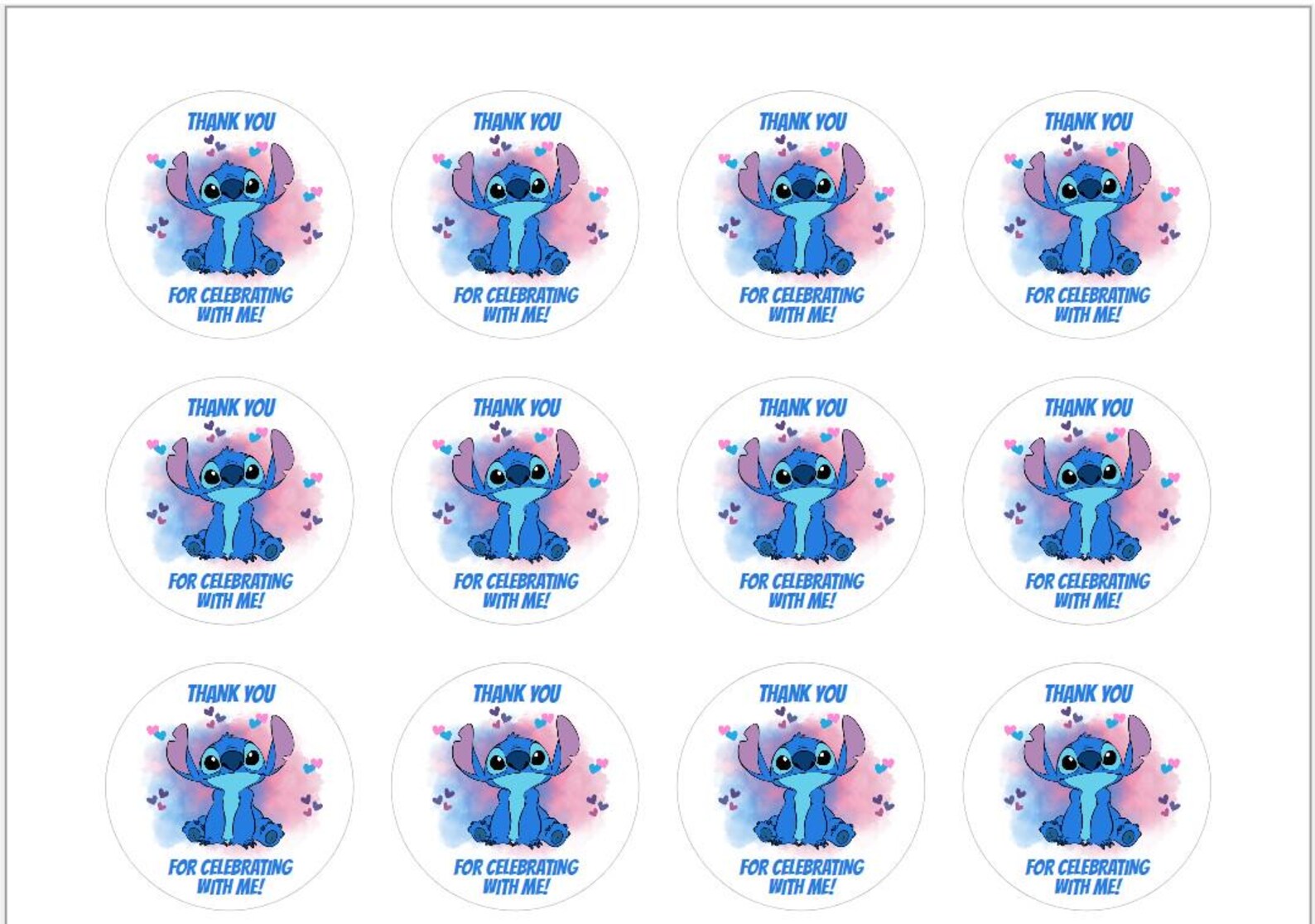 Lilo & Stitch Party Stickers: 40mm Thank You Labels - Sweet Cone ...