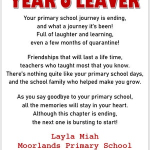 Year 6 Leavers Card / Last Day at Primary / Leaving School Card - Etsy