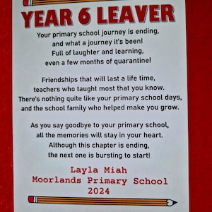 Year 6 Leavers Card / Last Day at Primary / Leaving School Card - Etsy