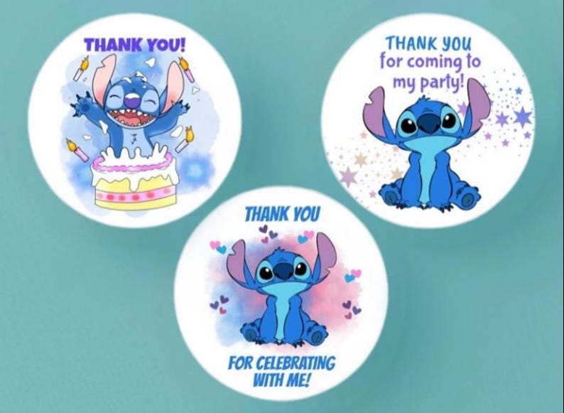 Lilo & Stitch Party Stickers: 40mm Thank You Labels - Sweet Cone ...