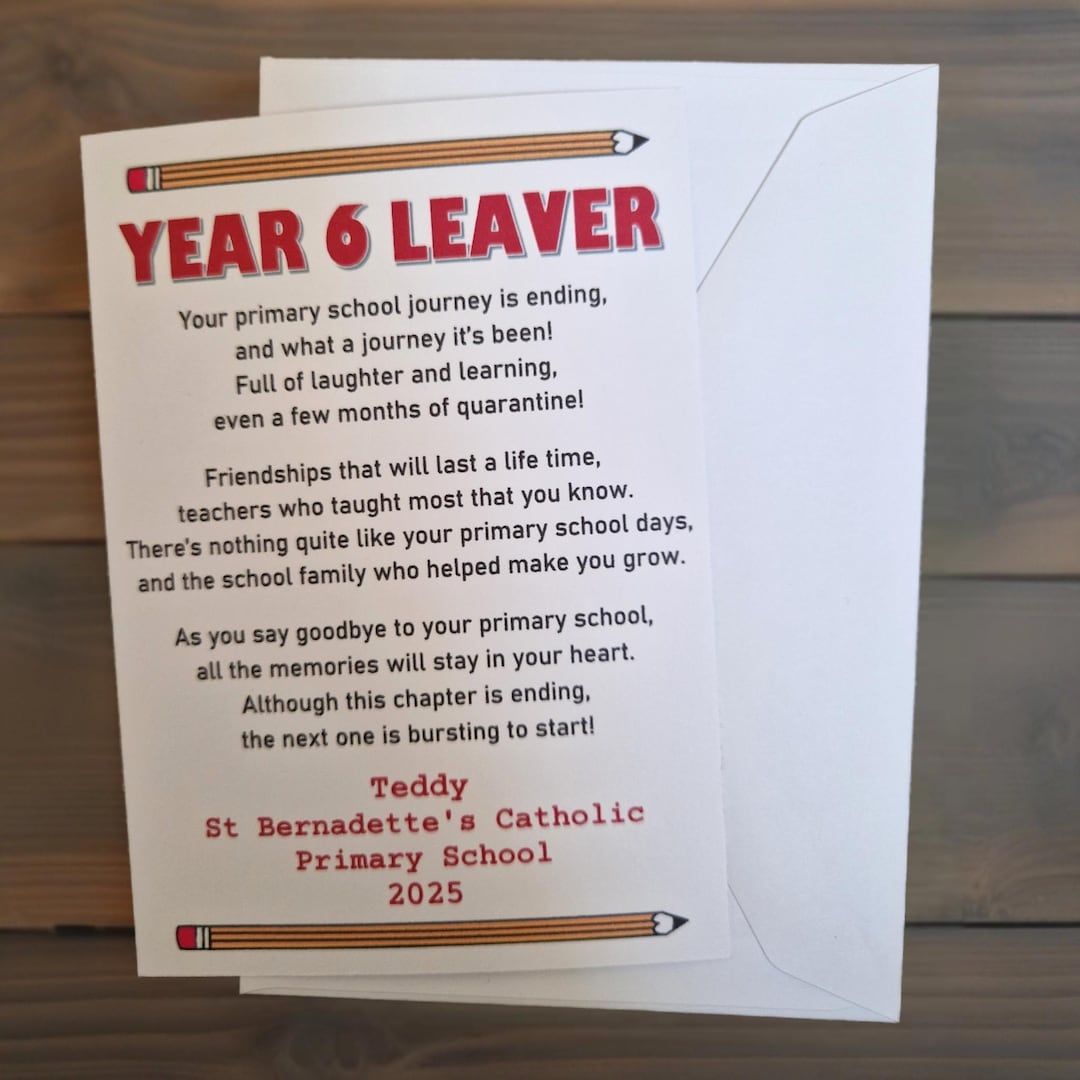 Year 6 Leavers Card / Last Day at Primary / Leaving School Card - Etsy