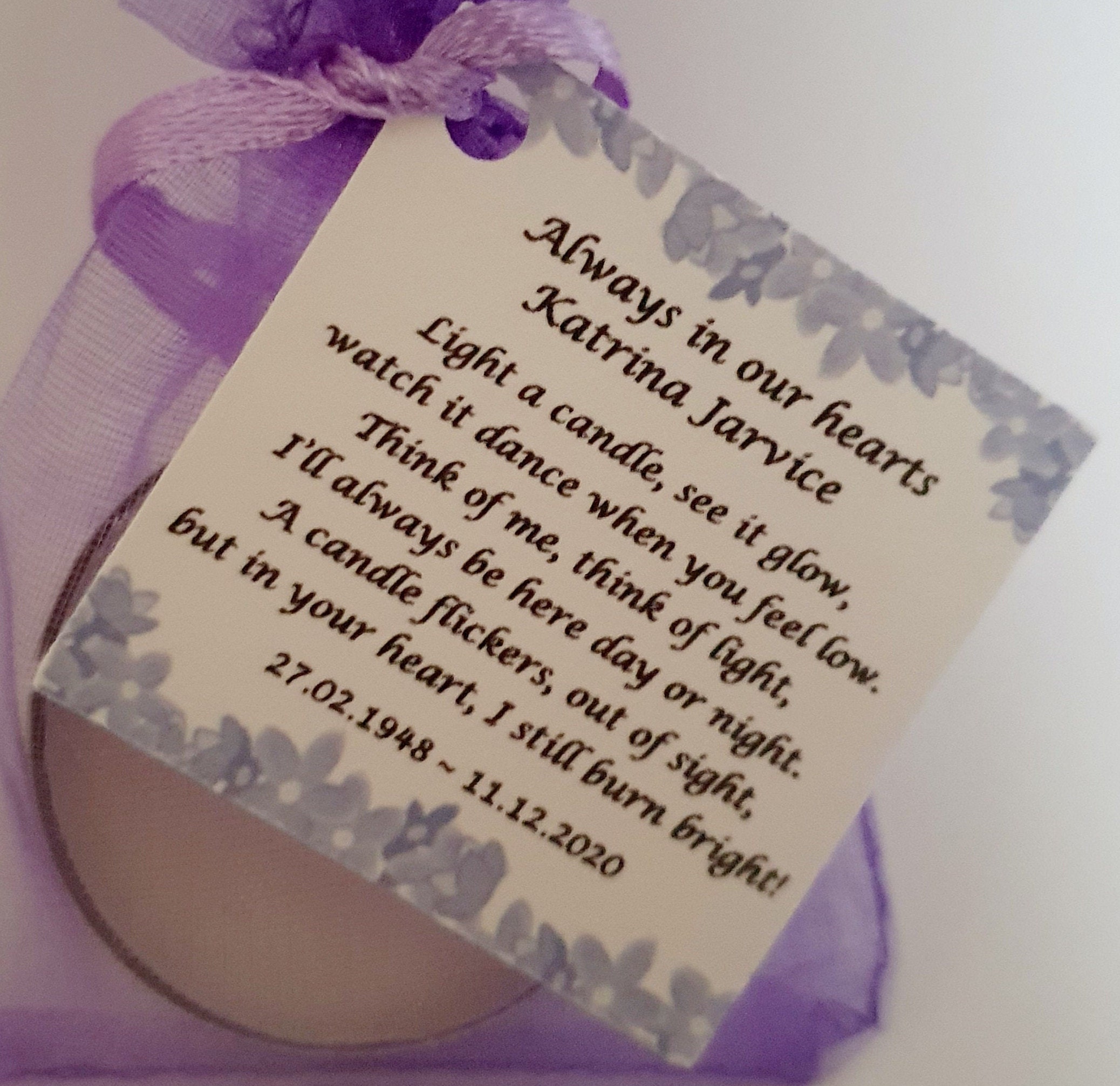 Personalised candle favour memorial / funeral labels / tags | Etsy