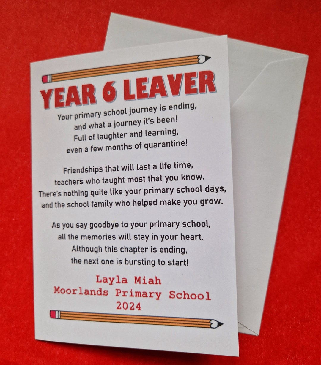 Year 6 Leavers Card / Last Day at Primary / Leaving School Card - Etsy ...