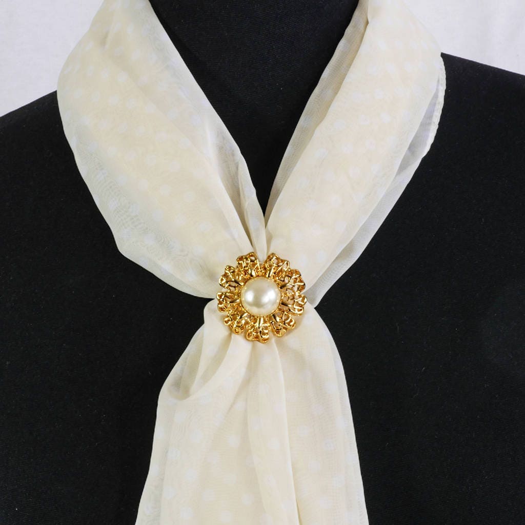 Vintage Scarf Clip, Gold-plated Metal Retro Rosette Design, Faux Pearl ...