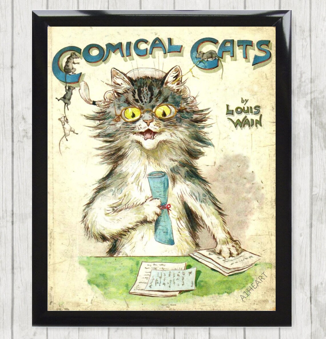 Comical Poster by Louis Wain Poster Print. Crazy Cat Lover Gift Feline ...