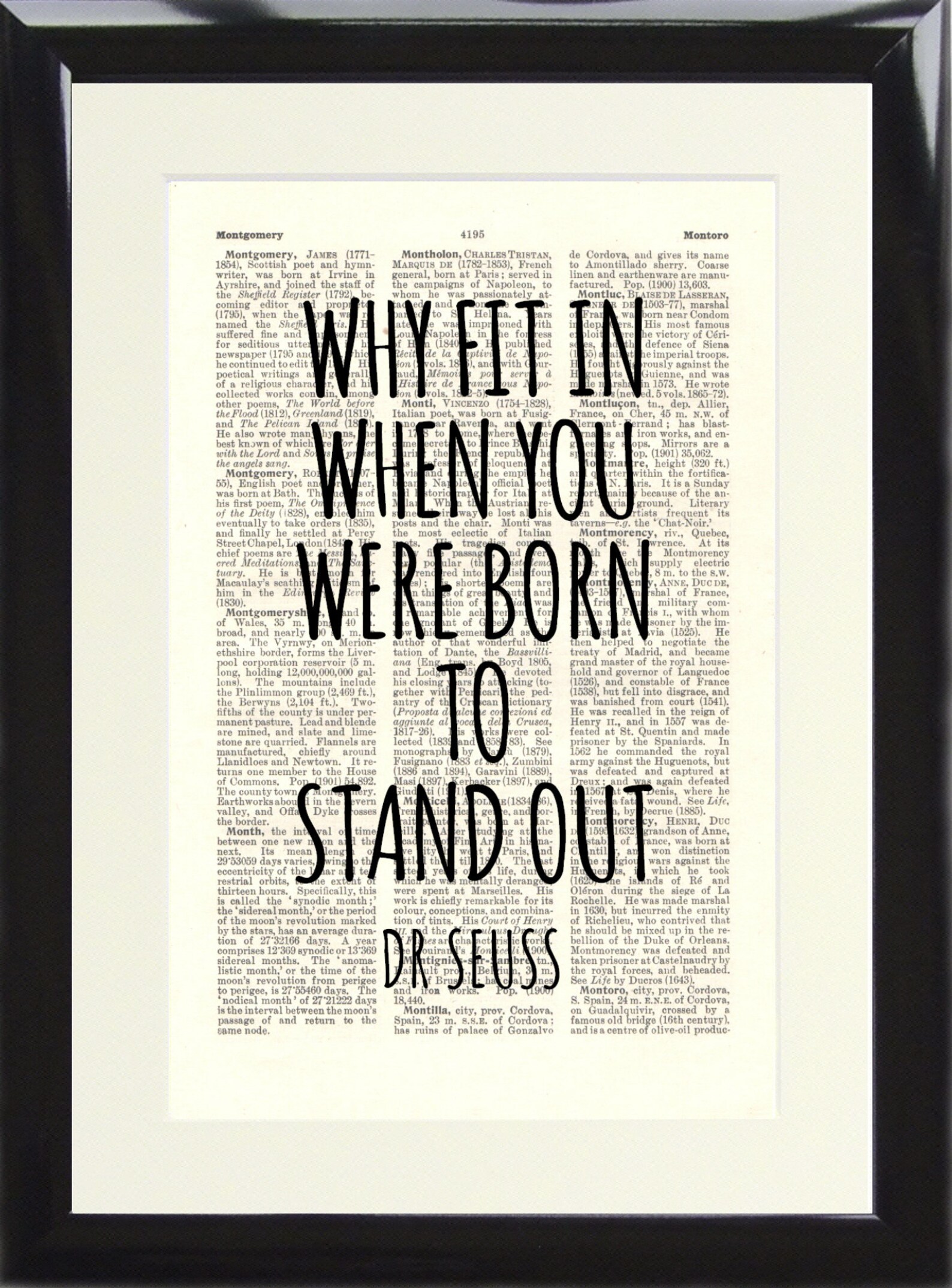 Why Fit in When You Were Born to Stand Out. Dictionary Print Sign. Dr ...