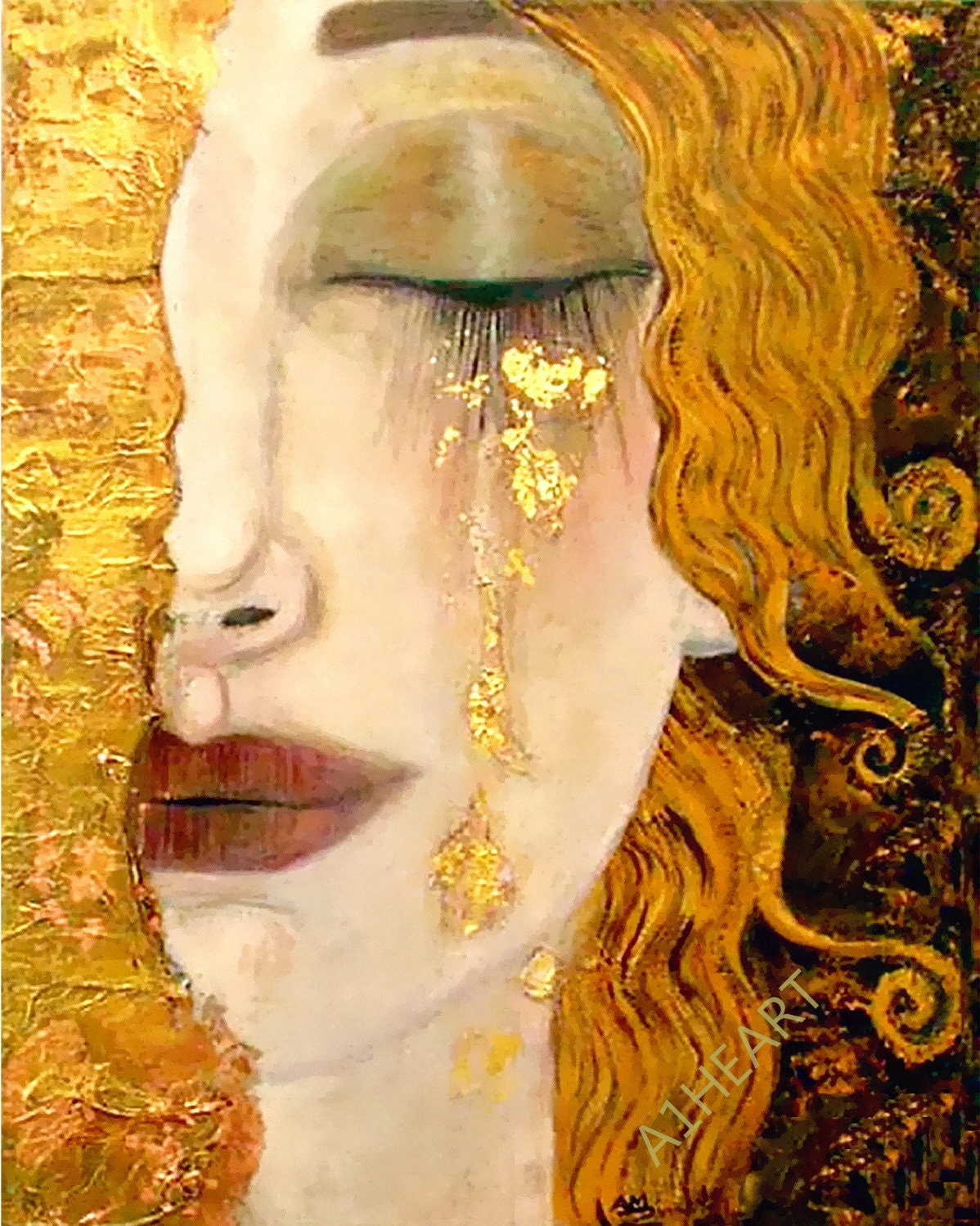 Golden Tears by Gustav Klimt Framed Mixed Media Painting. - Etsy UK