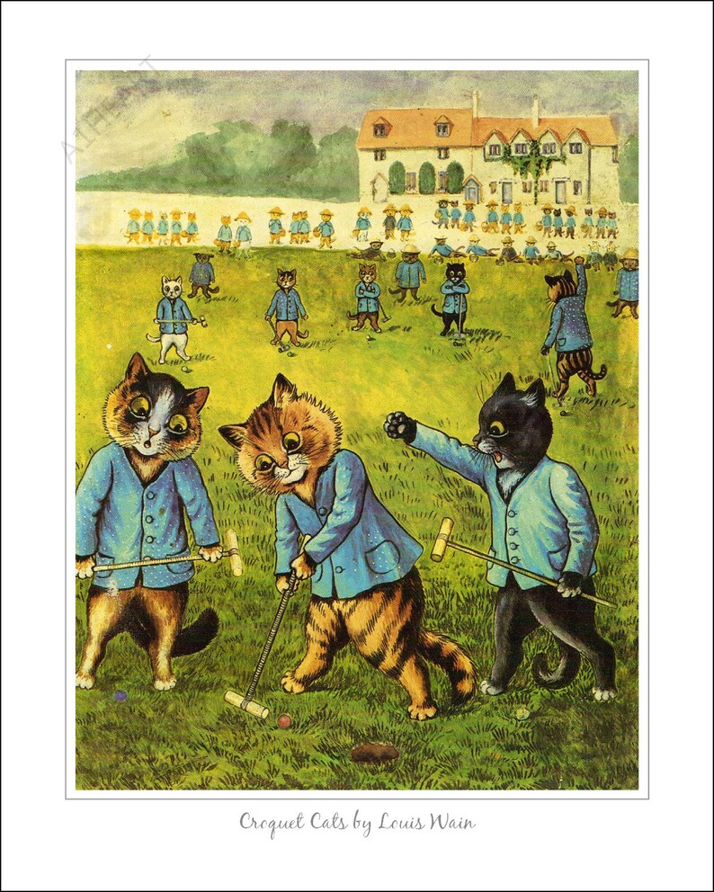 Cats Playing Croquet by Louis Wain. Framed Vintage Art Poster Print ...