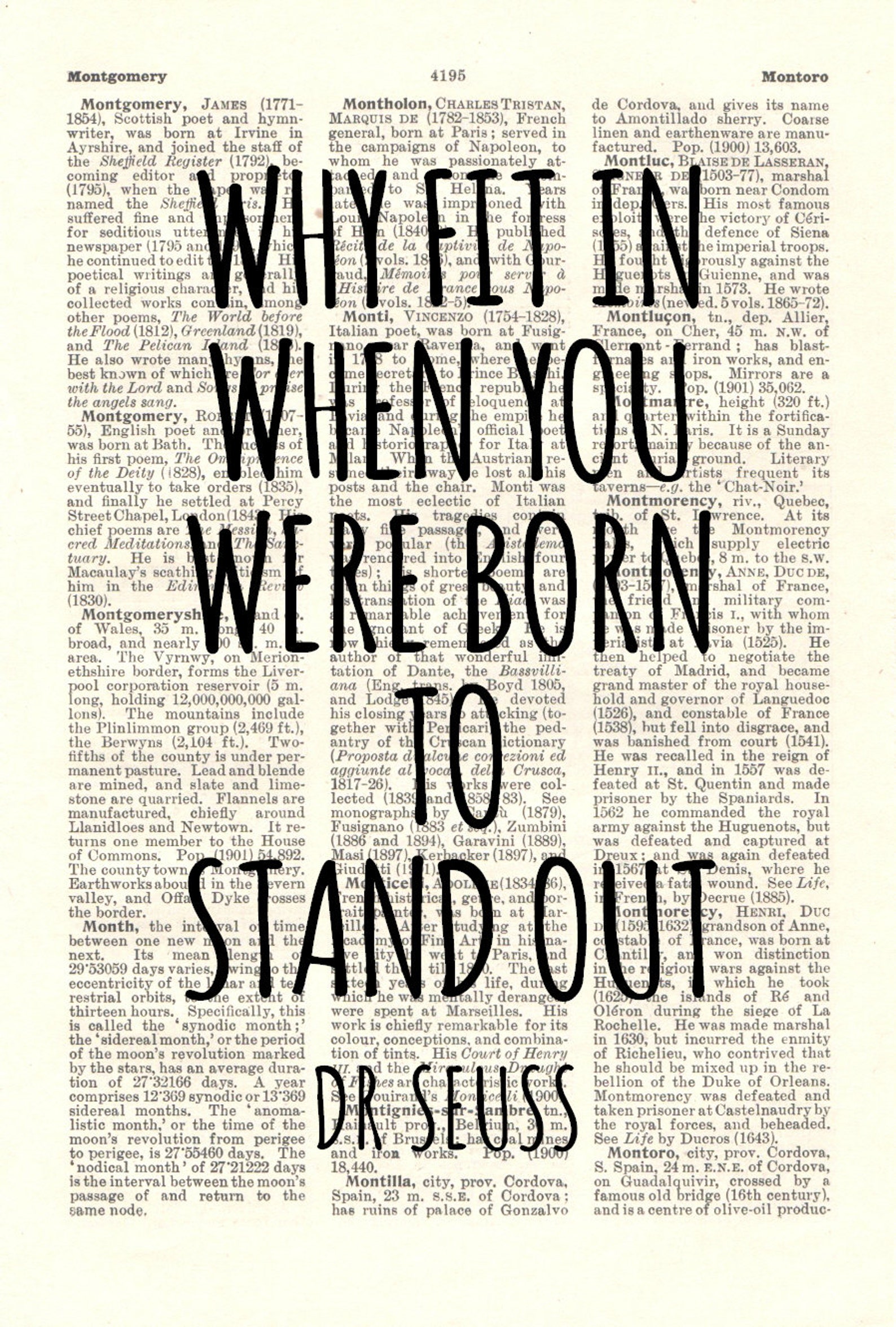 Why Fit in When You Were Born to Stand Out. Dictionary Print Sign. Dr ...