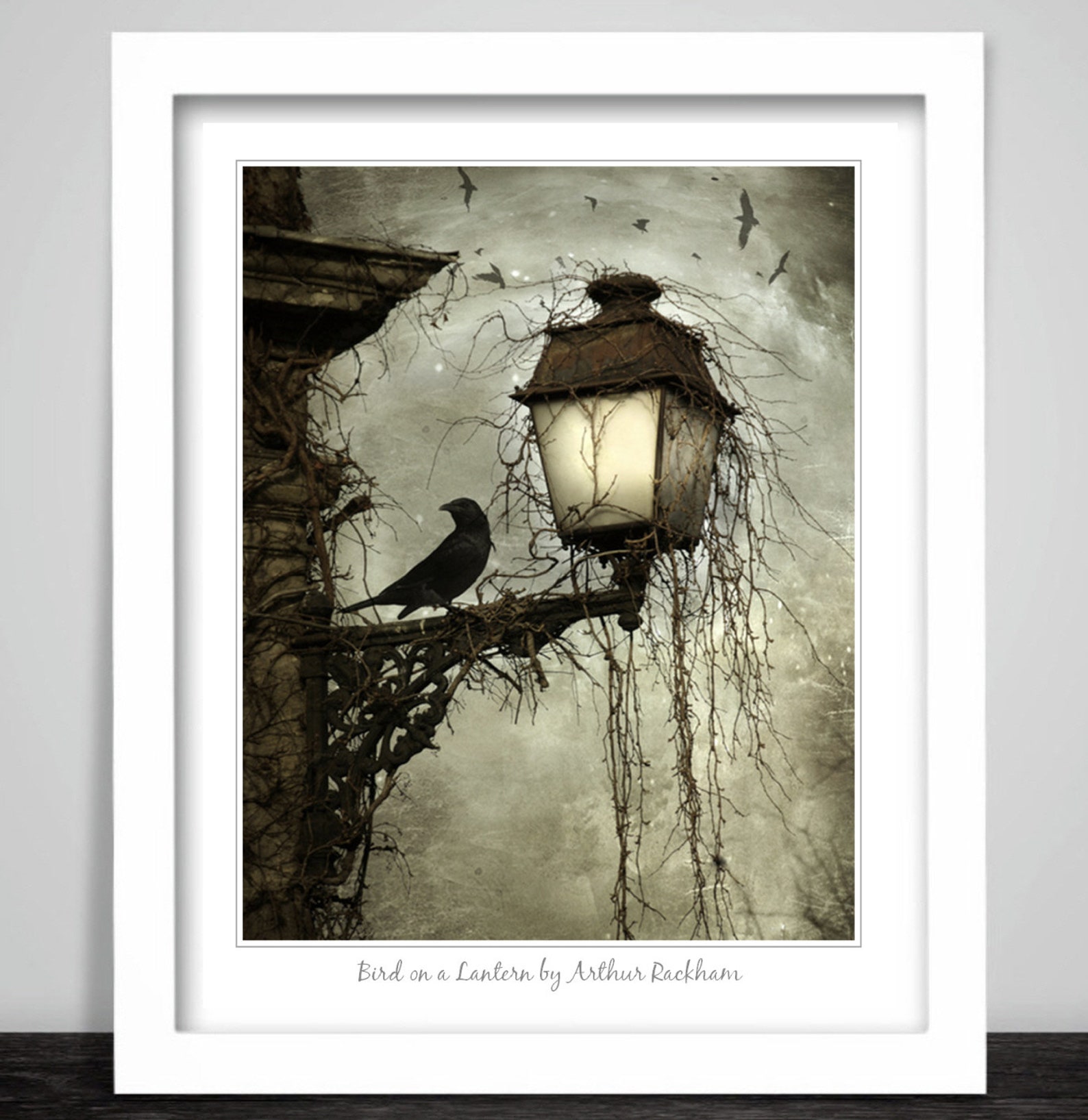 Bird on a Lantern by Arthur Rackham. Poster Print. Lamp Light Crow ...