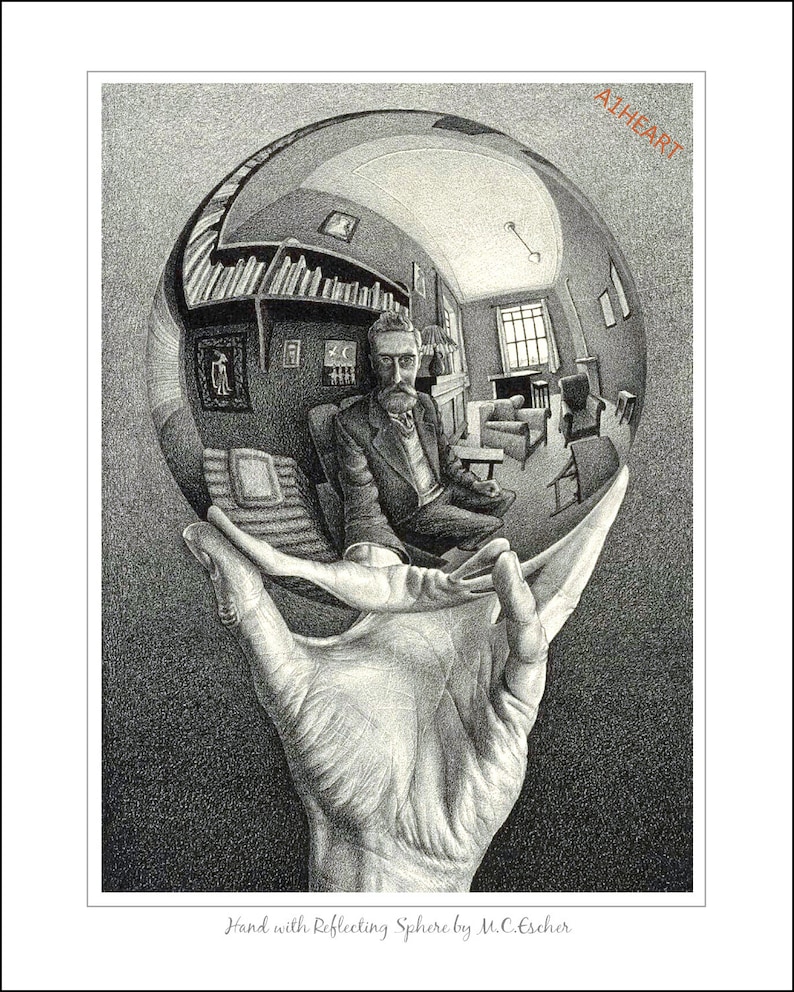 Reflecting Sphere by M.C. Escher Poster Print. Man and Woman - Etsy
