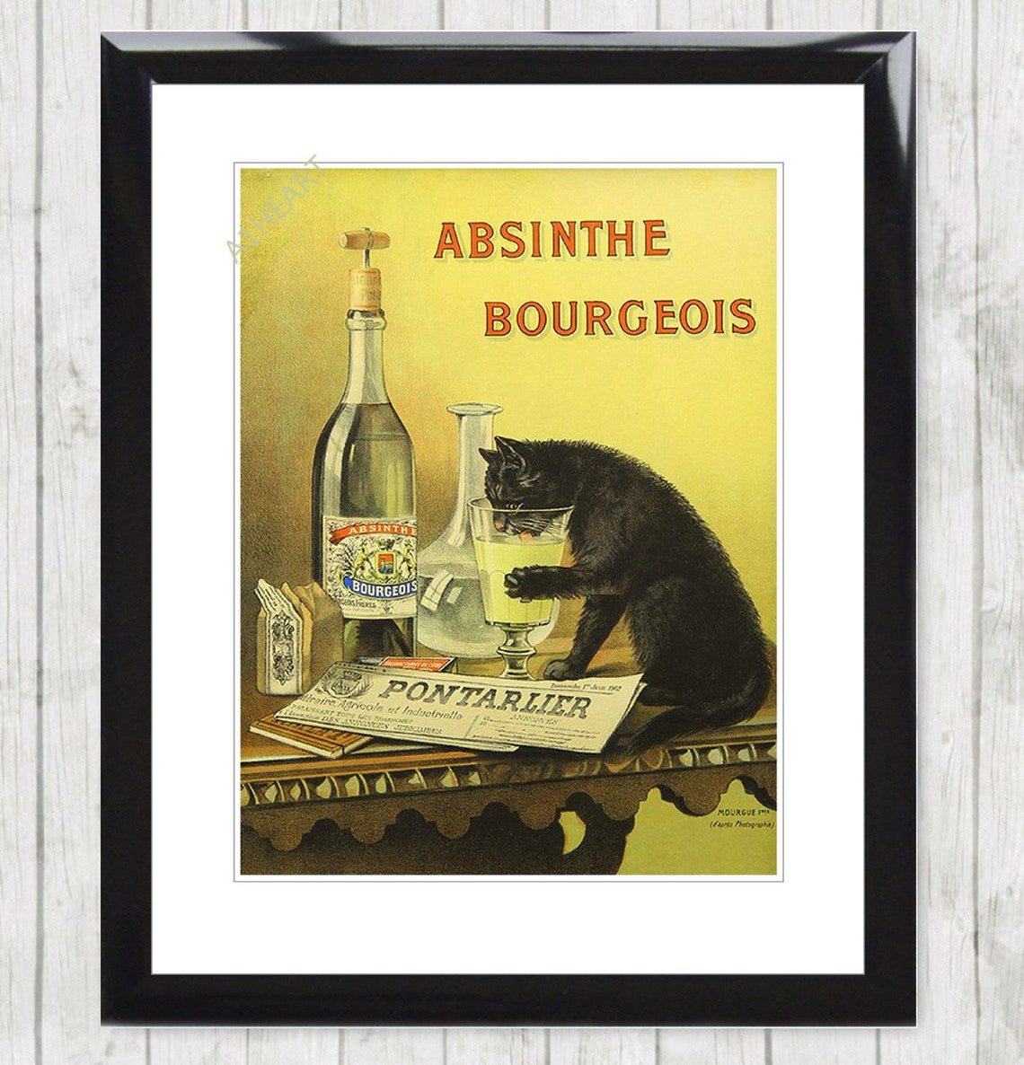 Poster Art Print Absinthe black cat . French Alcohol Booze | Etsy
