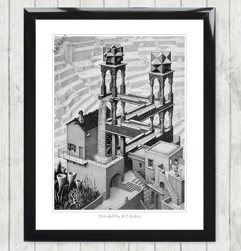 M.C. Escher Waterfall Print | Optical Illusion Art 96 - Etsy UK