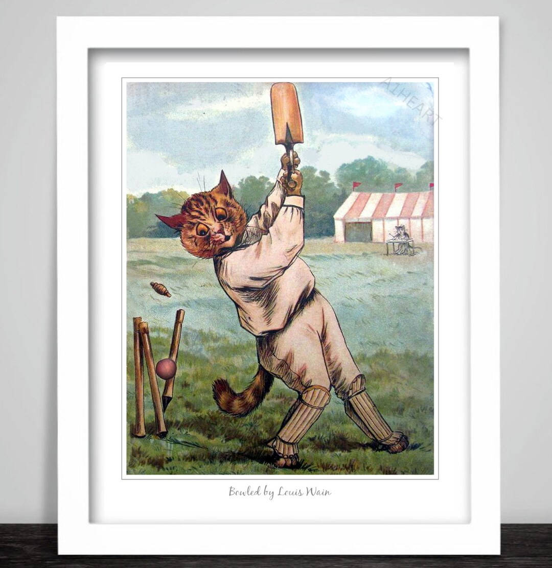 Cats Playing Cricket Poster. Bowled by Louis Wain Vintage Print ...