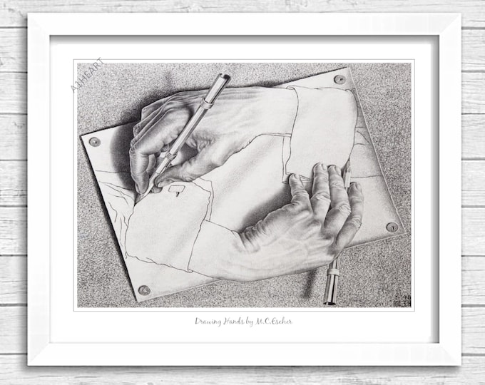 Drawing Hands by M.C. Escher Poster Print. A Hand Makes Art. Optical ...