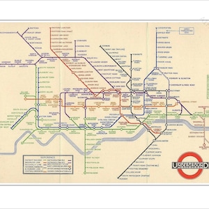 London Underground Tube Map 1933 Poster. Vintage Subway Trains Railway ...