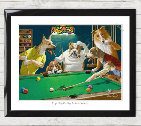Dogs Playing Pool Poster