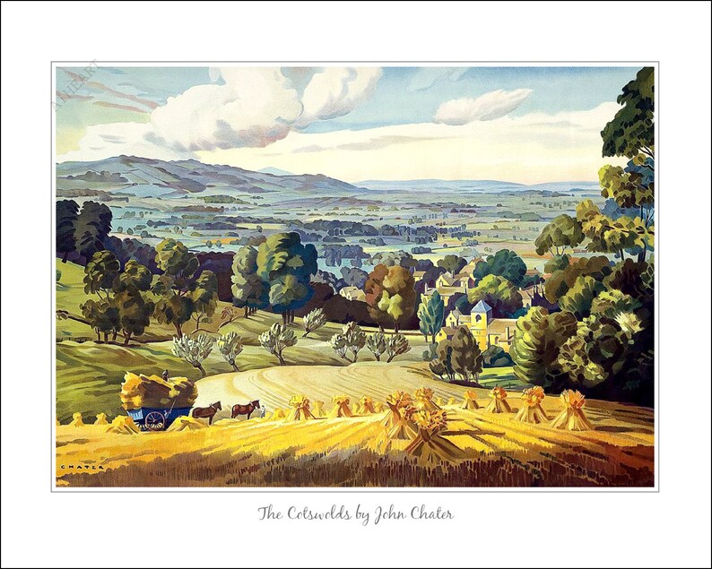 Framed Art Print the Cotswolds by John Chater. Vintage Poster | Etsy UK