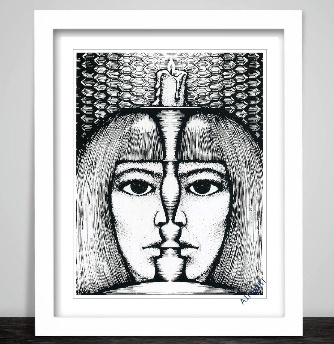 Two Faces Optical Illusion Art Poster Print. Surreal Art. Work Deceives ...