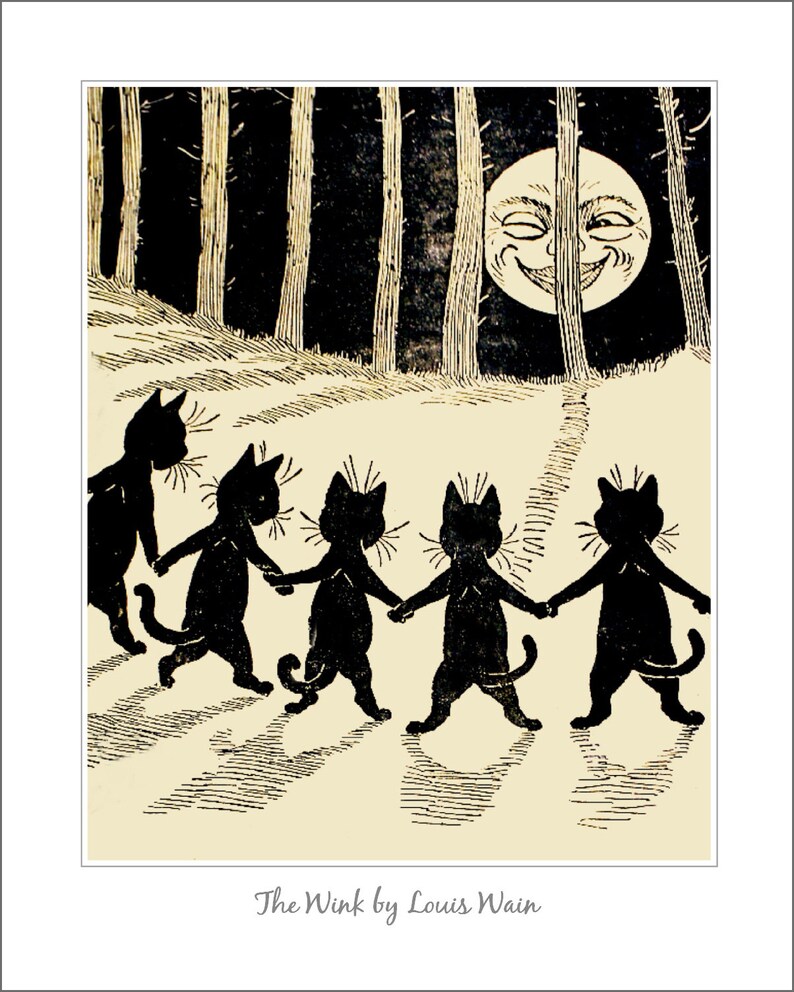 The Wink of the Moon by Louis Wain. Framed Vintage Art Print. Smile ...