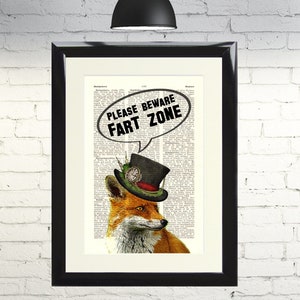 Toilet Bathroom Sign Beware Fart Zone Dictionary Page Steampunk Fox ...