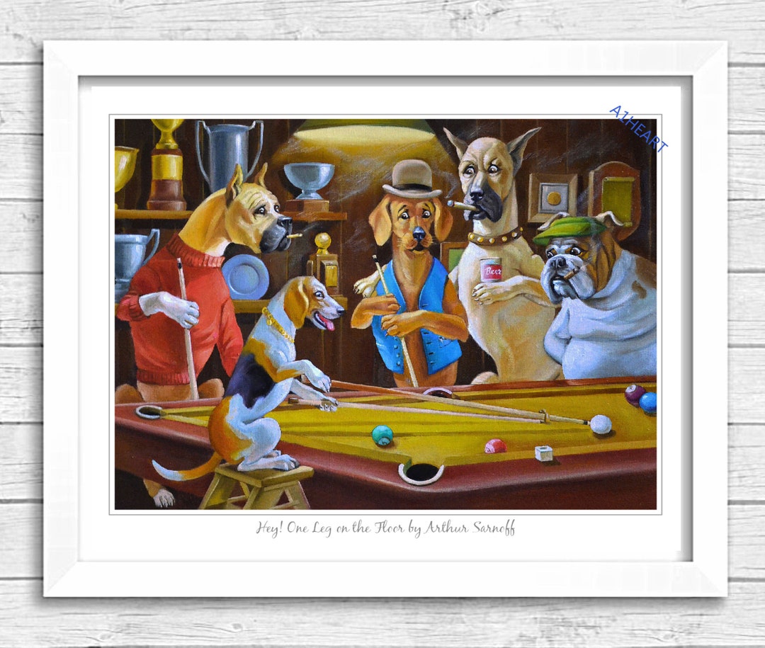 Dogs Playing Pool Snooker Poster Print Art. One Leg on the Floor by ...