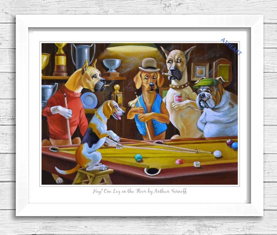 Dogs Playing Pool Poster