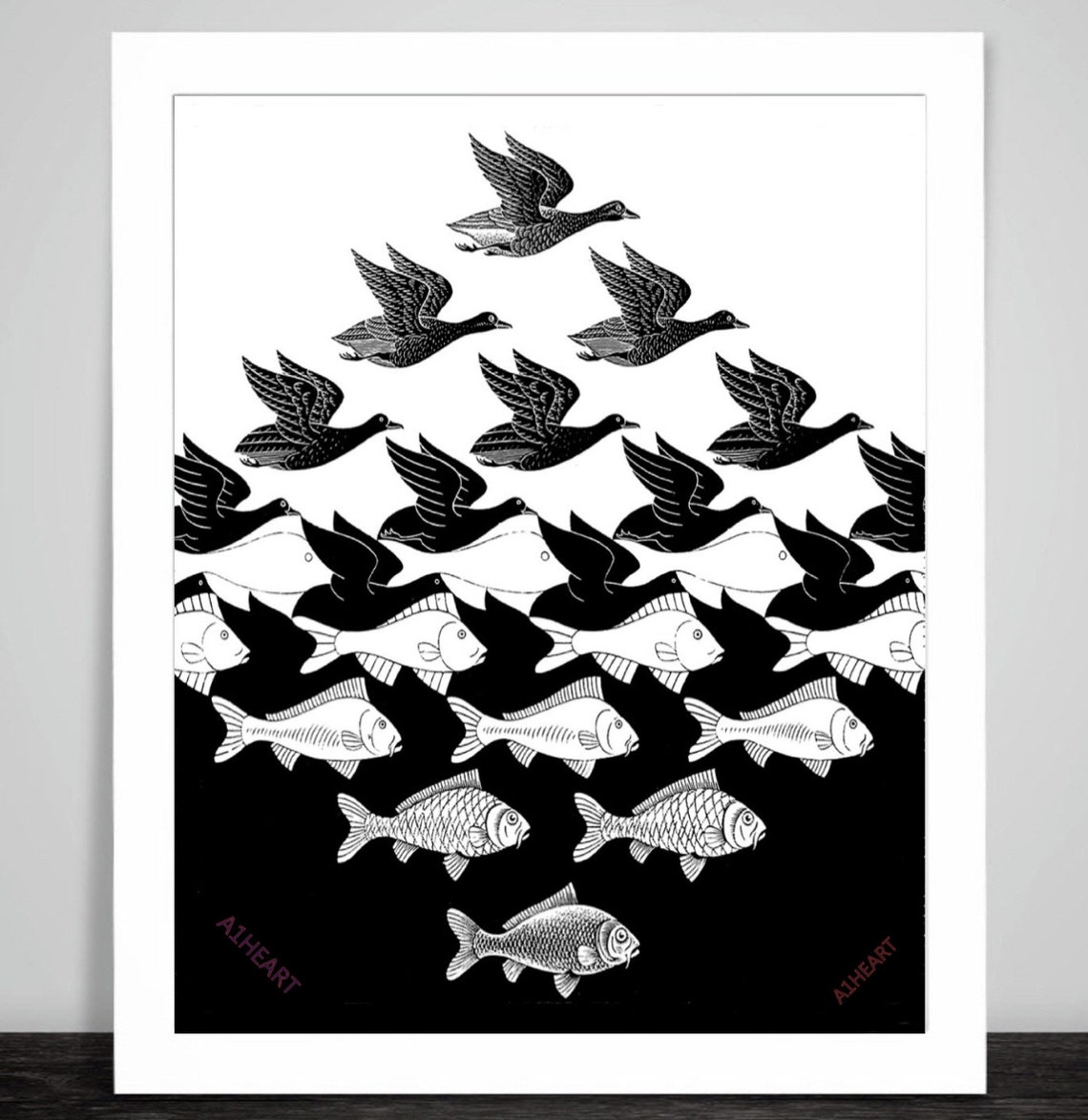 Sky and Water by M.C. Escher Poster Print. Birds and Fish Optical ...