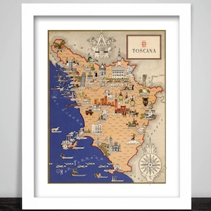 Tuscany Italy Map 1939 by De Agostini, Giovanni Poster Print. Retro ...