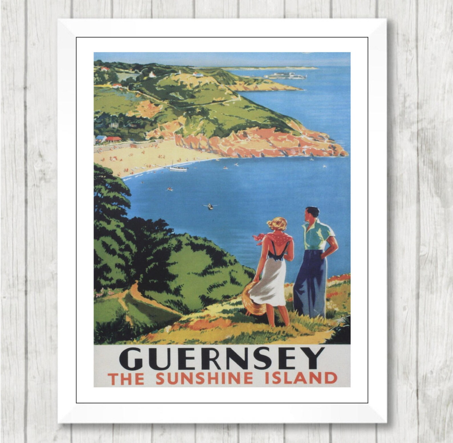 Framed Vintage Art Print Guernsey Tourist Advert High Resolution Poster ...
