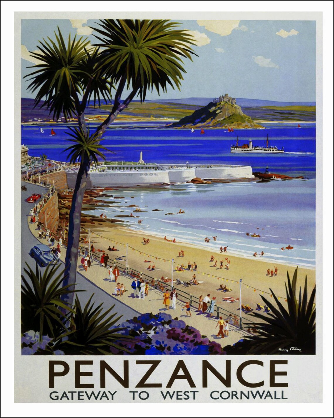 Penzance Cornwall Vintage Beach Holiday Advert Tourist Poster Print ...