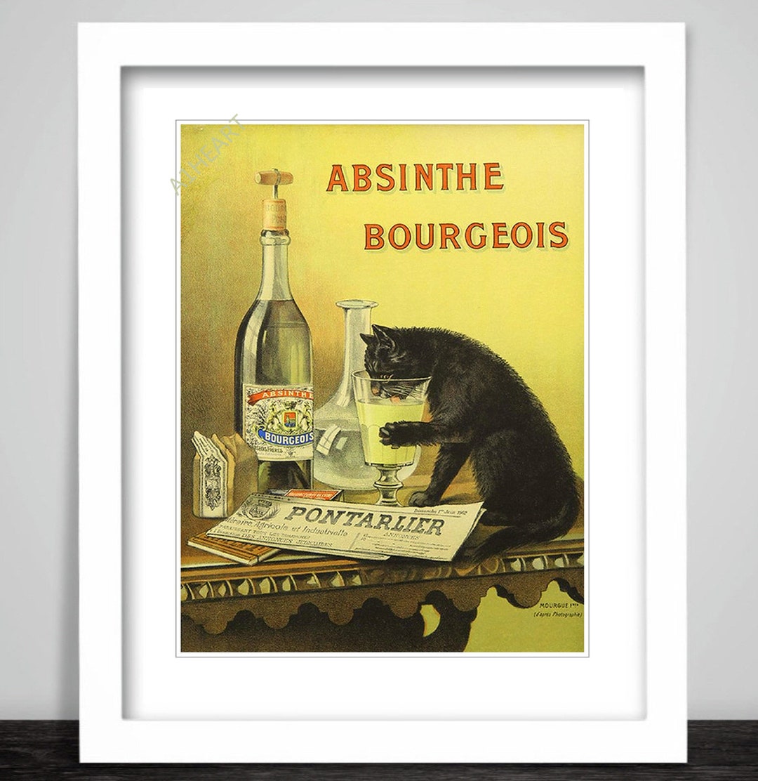 Poster Art Print Absinthe Black Cat . French Alcohol Booze Advert. Cat ...