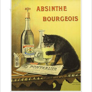 Poster Art Print Absinthe black cat . French Alcohol Booze | Etsy