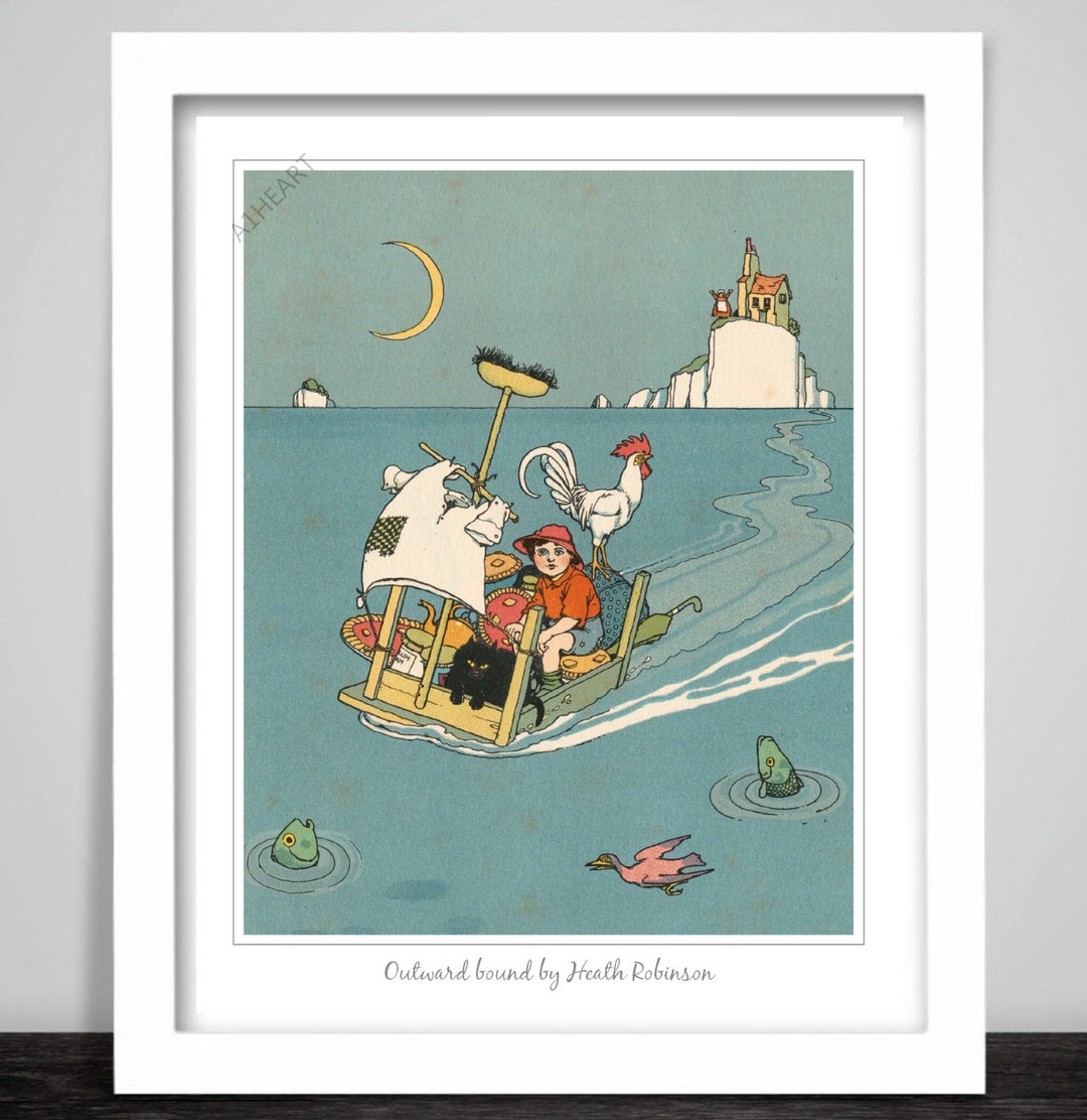 Heath Robinson Poster Print. Outward Bound. Cat in a Boat. Framed Art ...