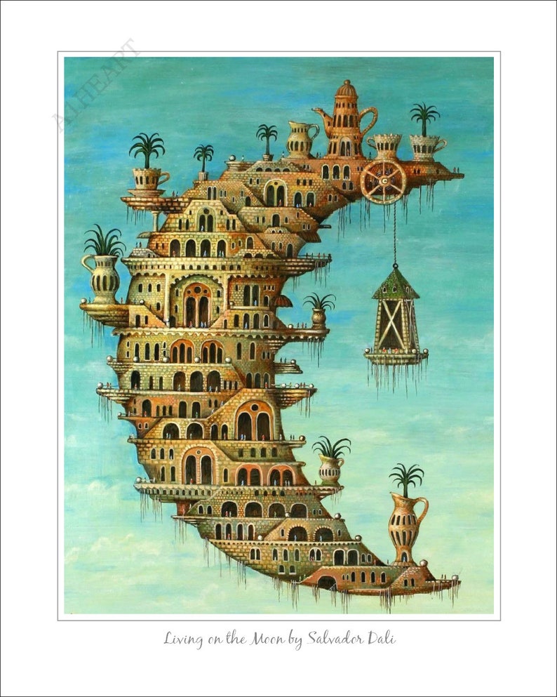 Living on the Moon by Salvador Dali. Vintage Art Print Poster. | Etsy
