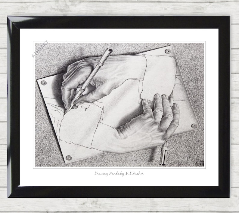 Drawing Hands by M.C. Escher Poster Print. A Hand Makes Art. Optical ...
