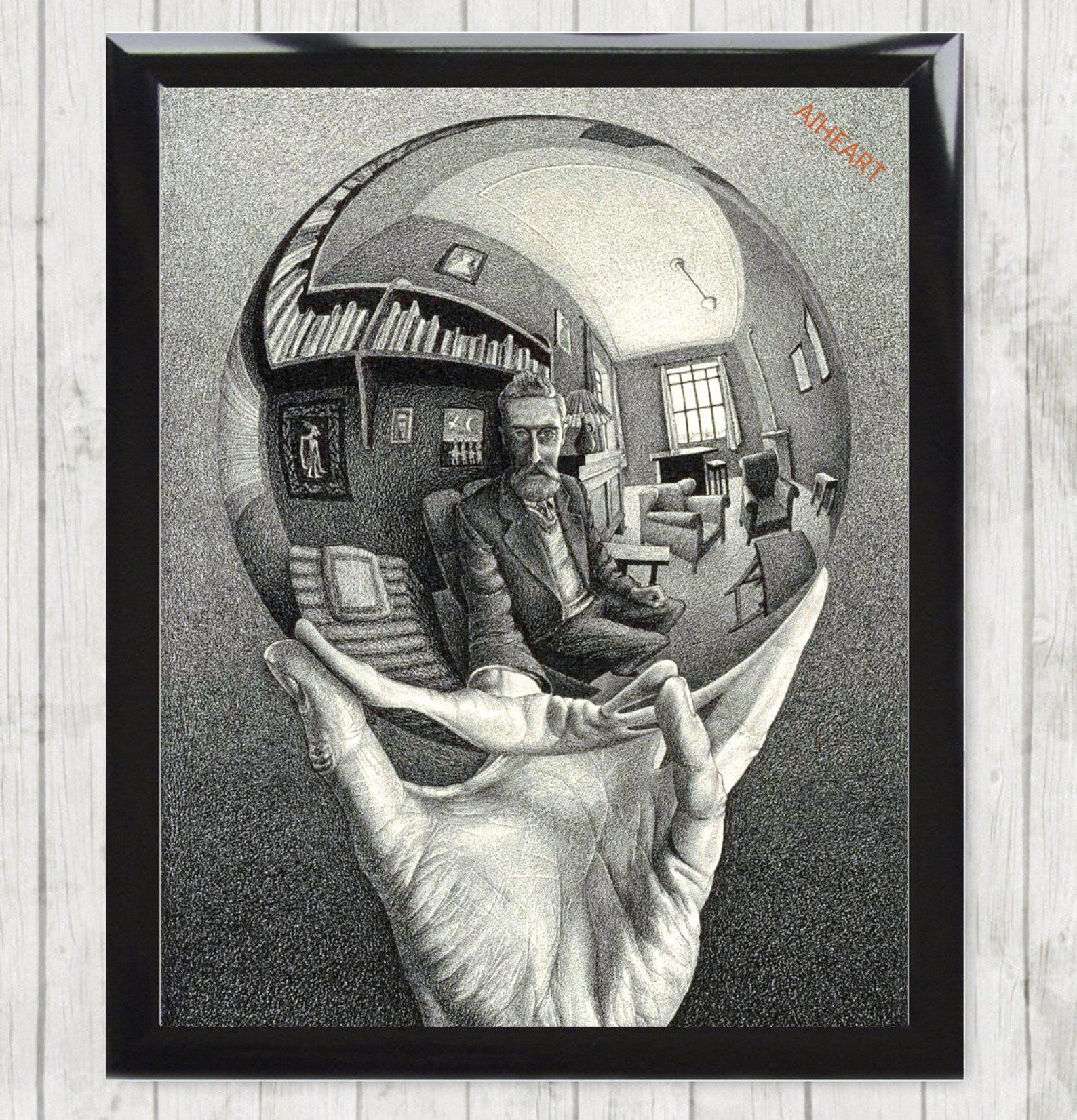 Reflecting Sphere by M.C. Escher Poster Print. Man and Woman - Etsy
