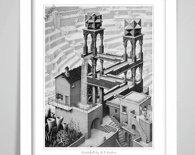 LARGE M.C. Escher Print WATERFALL, 1961, Print, Vintage 1981 Fine Art ...