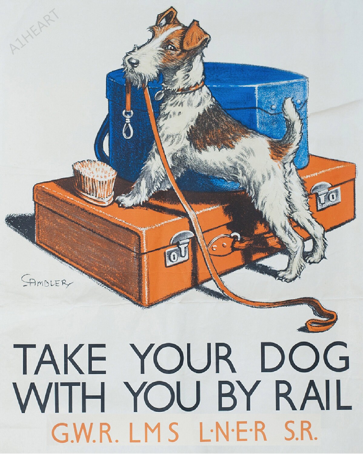 Vintage Railway Train Poster. Take Your Dog by Rail. Dog and - Etsy