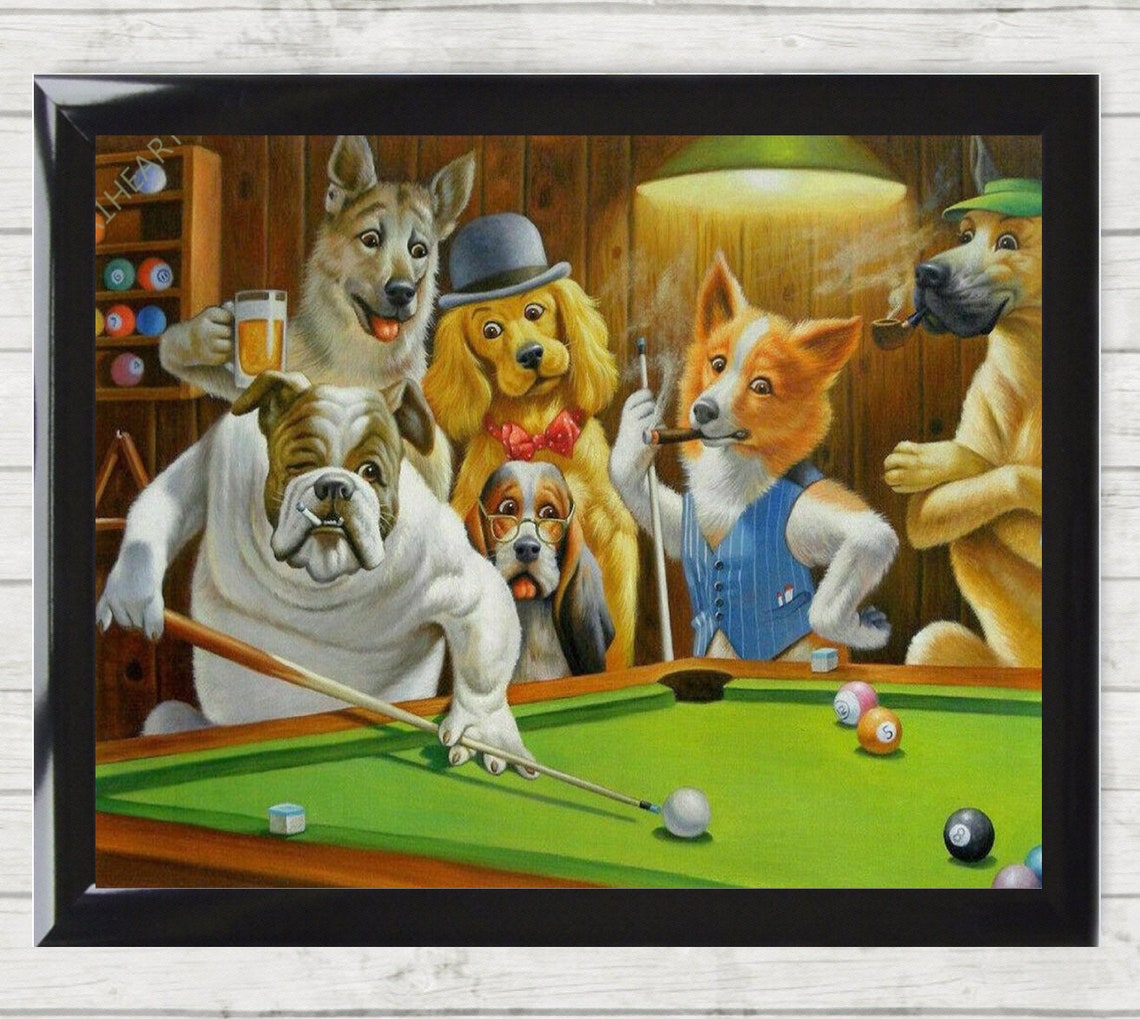 Dogs Playing Pool Snooker Poster Art. Fox With Billiard Cue - Etsy UK