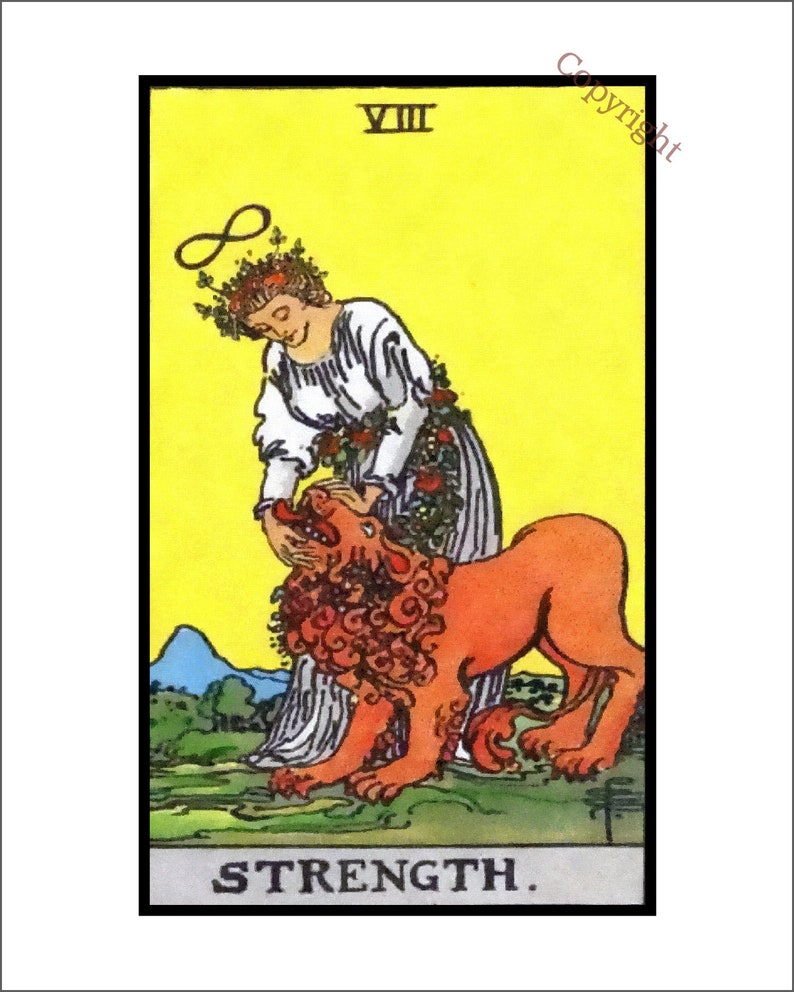 Framed Art Print Tarot Card Strength. A Lion and Girl Occult - Etsy