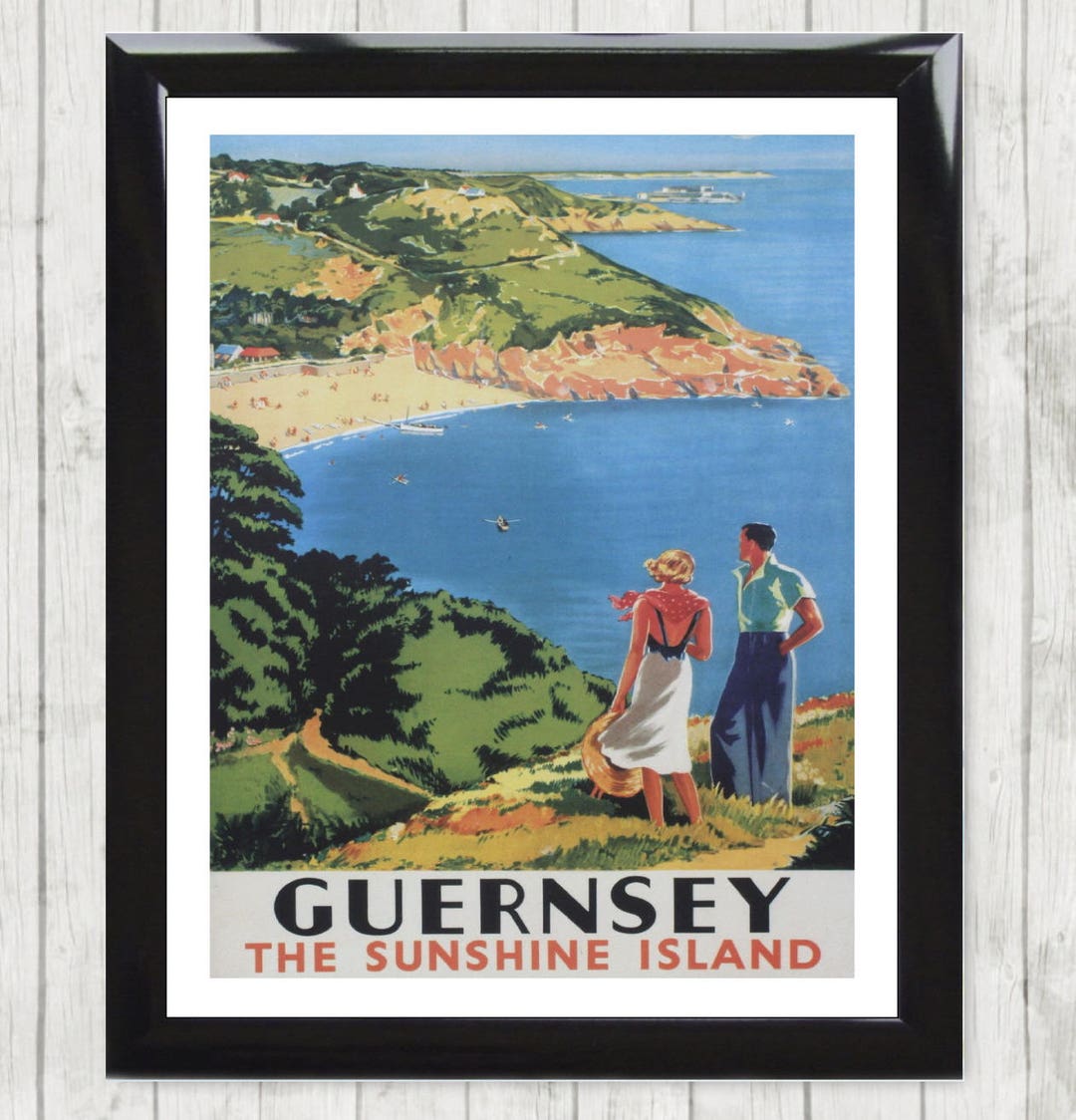 Framed Vintage Art Print Guernsey Tourist Advert High Resolution Poster ...