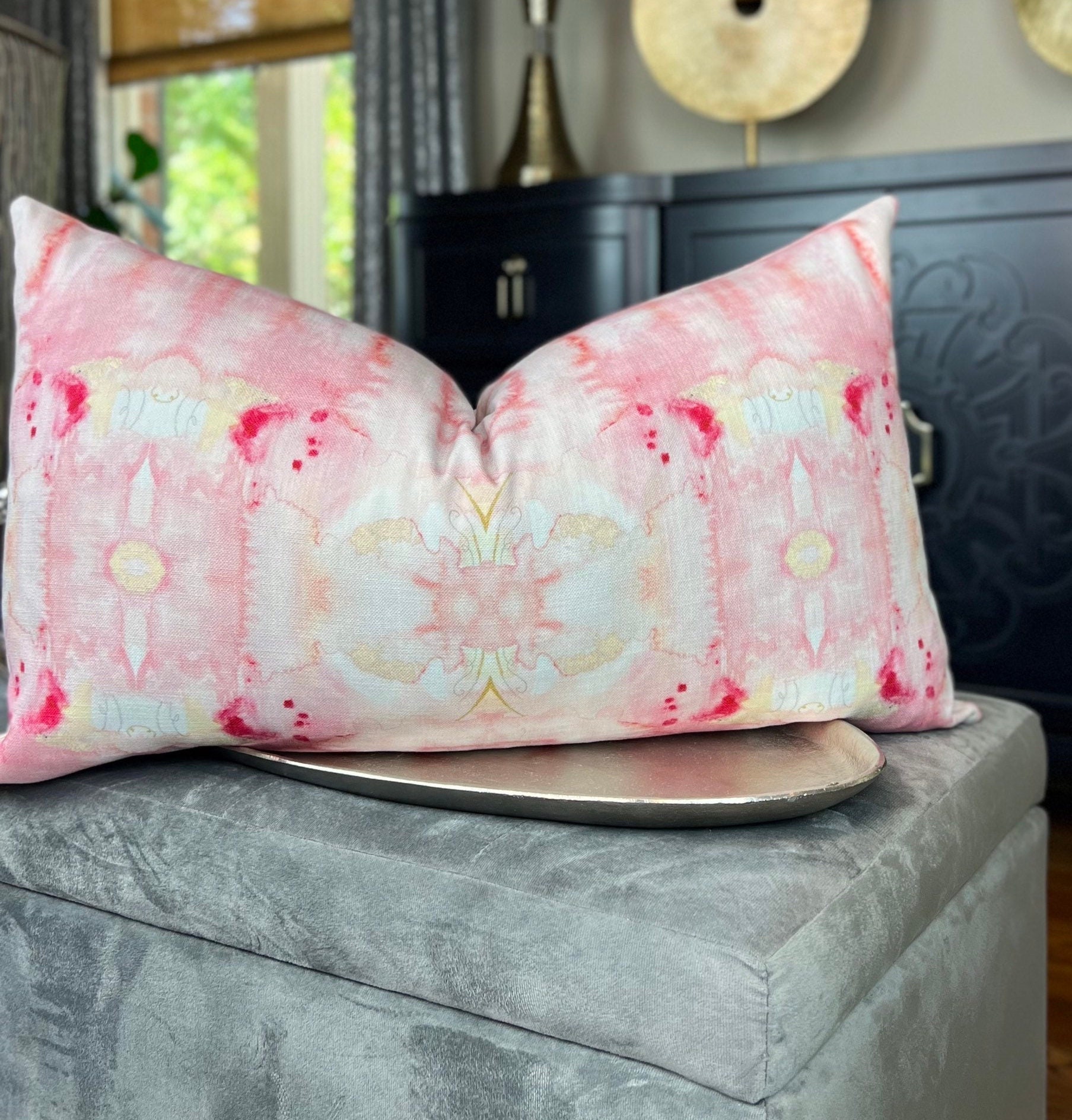 Pink Blushing Abstract Throw Pillow Cover, Pink Lumbar Pillow, Home ...