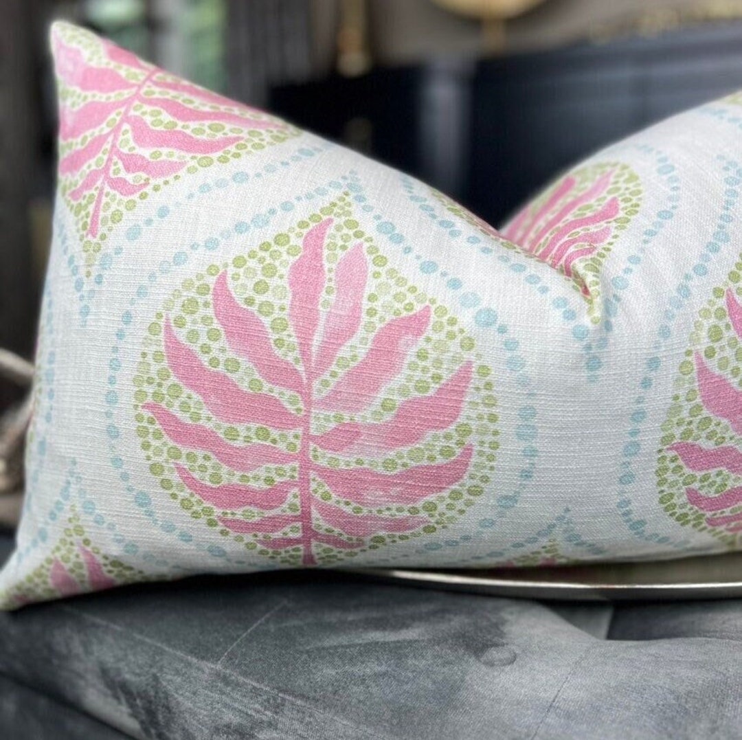 Botanical Pink and Green Floral Throw Pillow Cover, Pink Lumbar Pillow ...