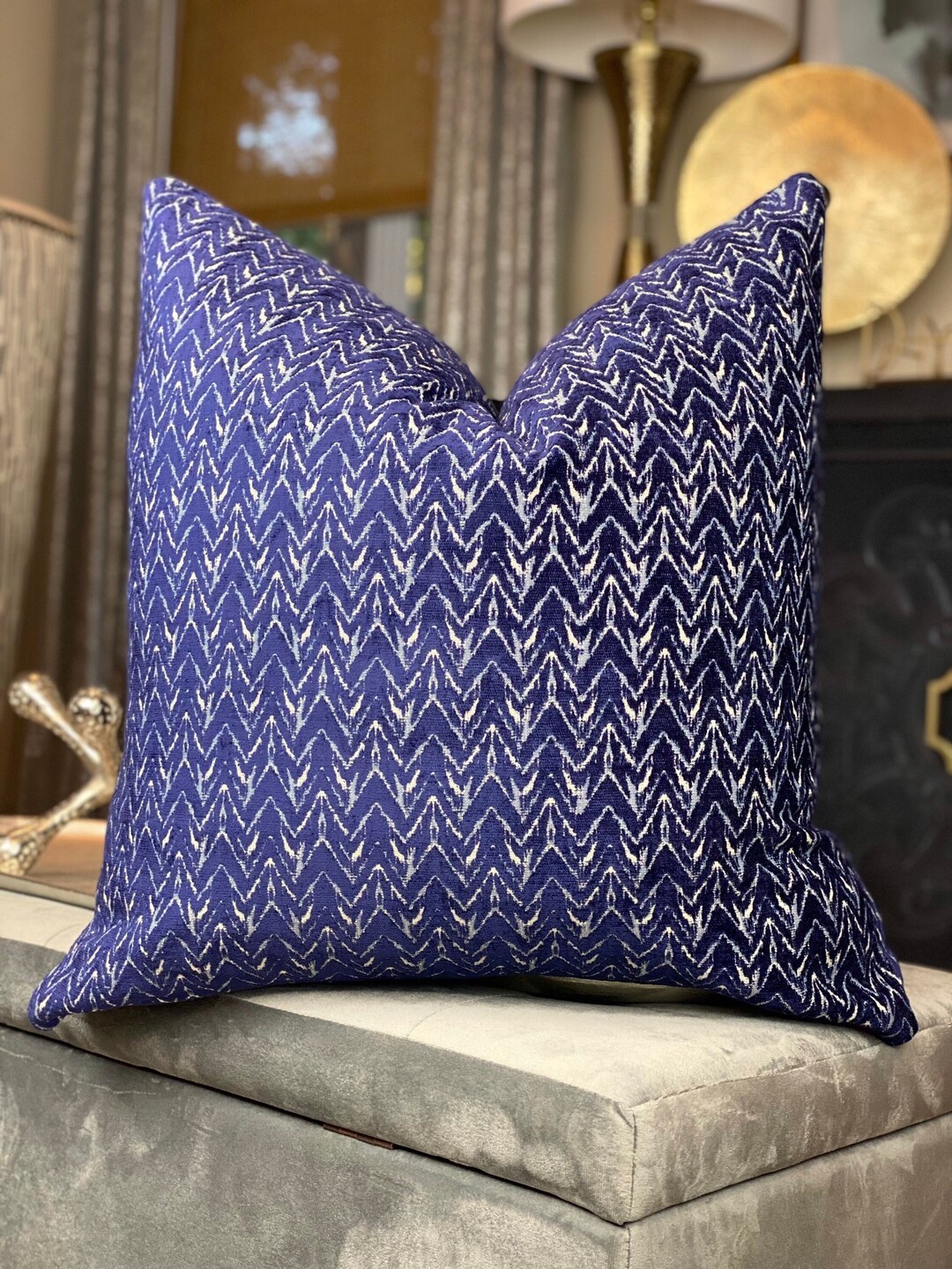 Royal Blue Velvet Geometric Throw Pillow Cover, Blue Decorative Pillow ...