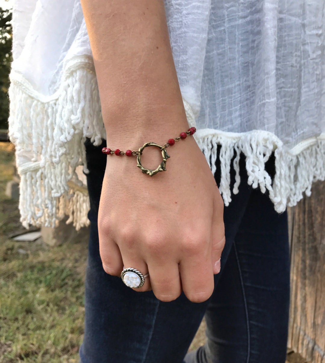 Crown of Thorns, Crown of Thorns Bracelet, Red Beaded Bracelet ...