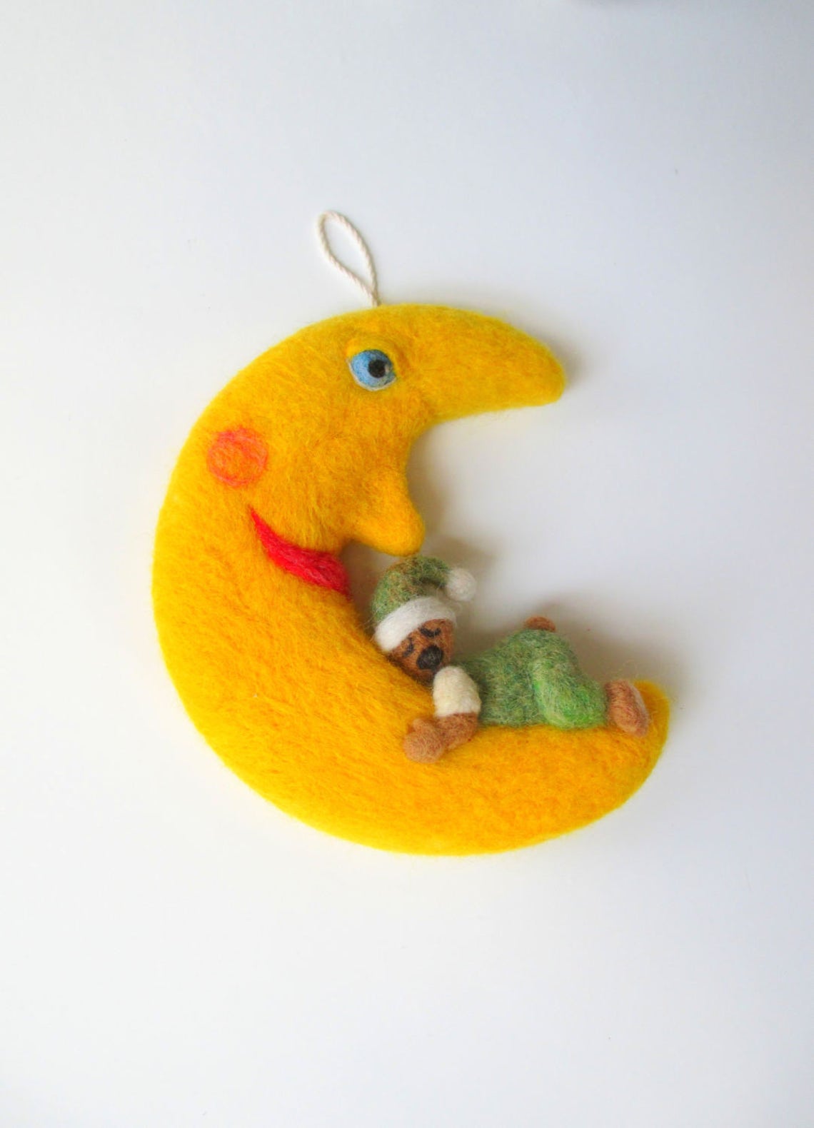 Wall Decor Felted Moon, Baby Wall Decor Moon, Needle Felt Mobile ...