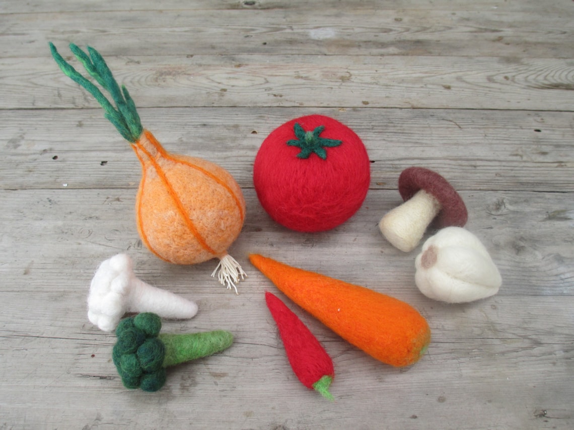 Set of 8 Pcs Vegetables, Play Food Vegetables, Woolen Play Food, Felt ...