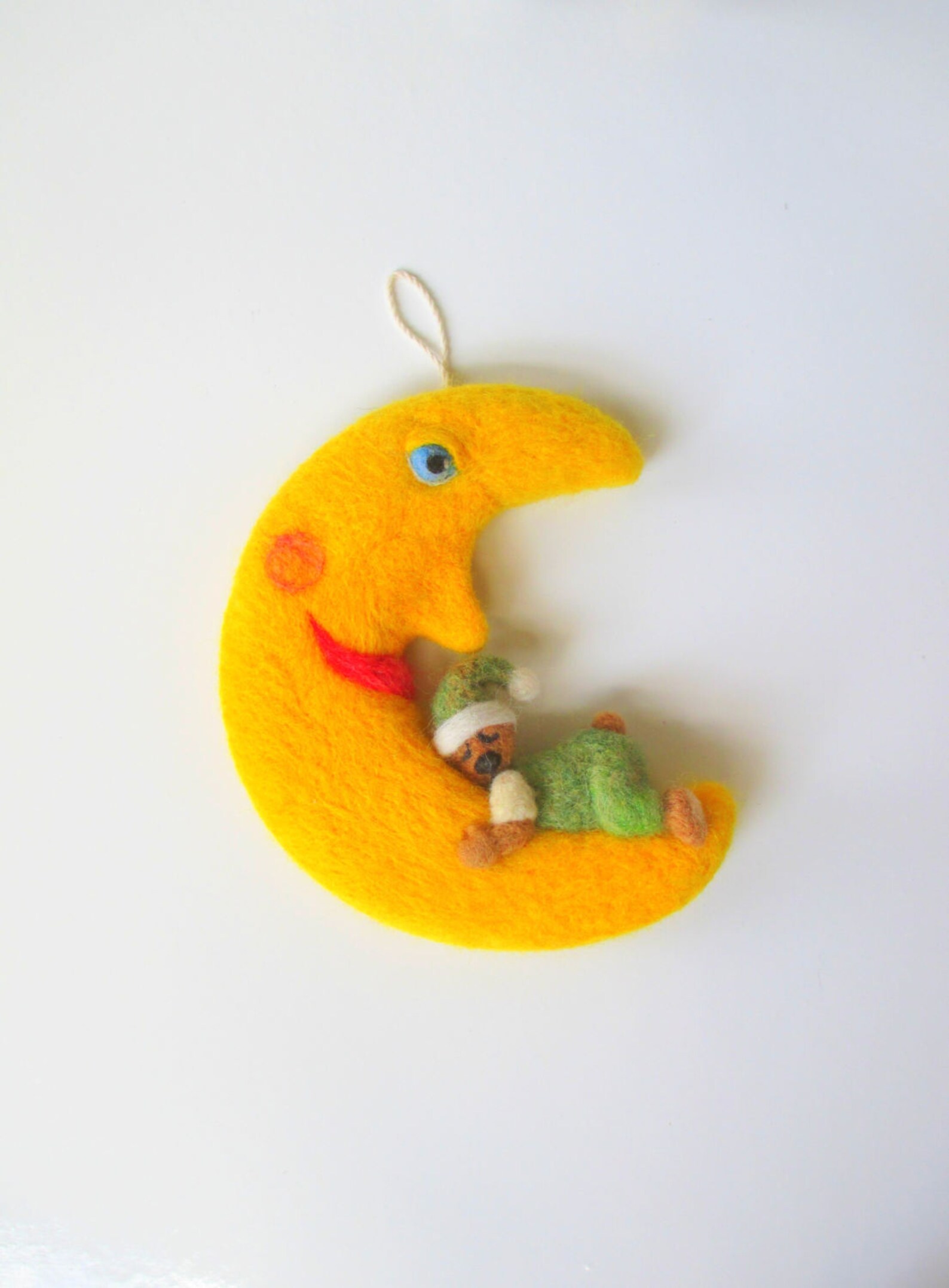 Wall Decor Felted Moon, Baby Wall Decor Moon, Needle Felt Mobile ...