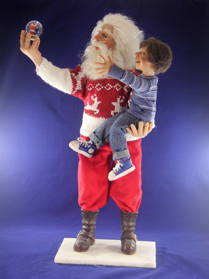 Santa Claus and child OOAK polymer clay sculpture. Christmas | Etsy